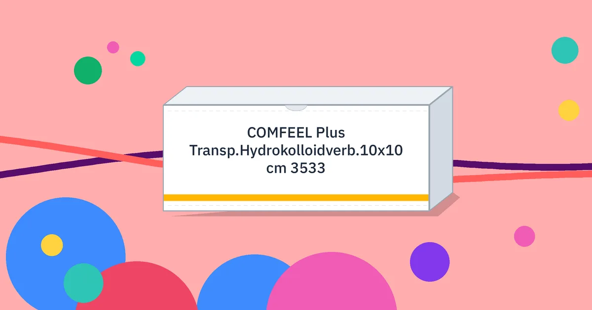Symbolbild: Packung mit der Aufschrift COMFEEL Plus Transp.Hydrokolloidverb.10x10 cm 3533 (PZN 19348510) – Verfügbarkeit und Bezug in Apotheken in Frankfurt am Main