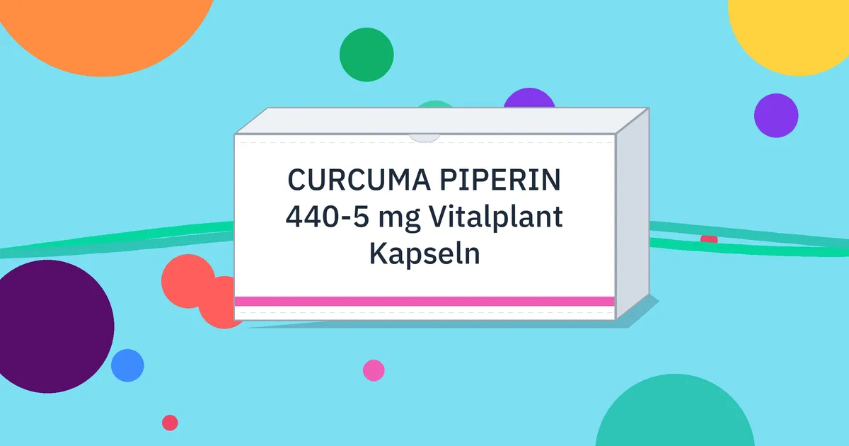 Symbolbild: Packung mit der Aufschrift CURCUMA PIPERIN 440-5 mg Vitalplant Kapseln (PZN 12504013) – Verfügbarkeit und Bezug in Apotheken in Frankfurt am Main
