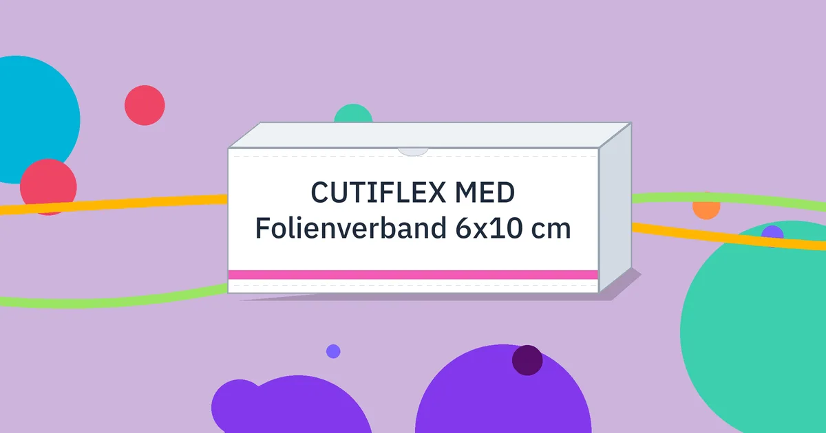 Symbolbild: Packung mit der Aufschrift CUTIFLEX MED Folienverband 6x10 cm (PZN 20111440) – Verfügbarkeit und Bezug in Apotheken in Frankfurt am Main