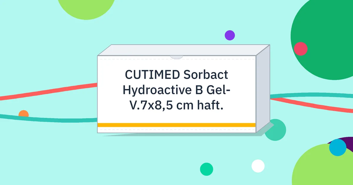 Symbolbild: Packung mit der Aufschrift CUTIMED Sorbact Hydroactive B Gel-V.7x8,5 cm haft. (PZN 19168759) – Verfügbarkeit und Bezug in Apotheken in Frankfurt am Main