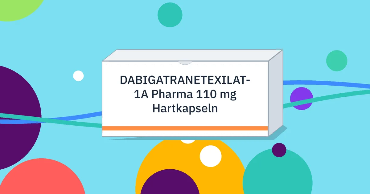 Symbolbild: Packung mit der Aufschrift DABIGATRANETEXILAT-1A Pharma 110 mg Hartkapseln (PZN 18121313) – Verfügbarkeit und Bezug in Apotheken in Frankfurt am Main