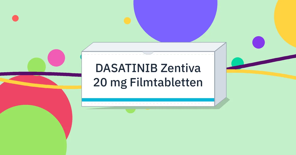 Symbolbild: Packung mit der Aufschrift DASATINIB Zentiva 20 mg Filmtabletten (PZN 15592012) – Verfügbarkeit und Bezug in Apotheken in Frankfurt am Main
