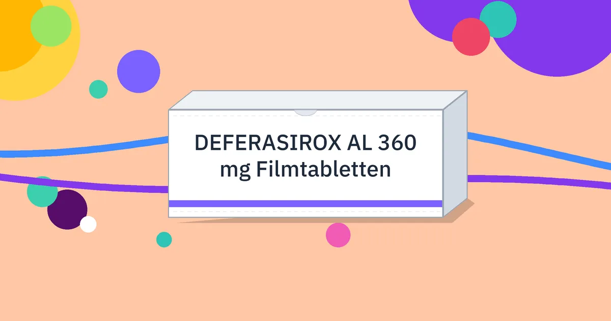 Symbolbild: Packung mit der Aufschrift DEFERASIROX AL 360 mg Filmtabletten (PZN 17482799) – Verfügbarkeit und Bezug in Apotheken in Frankfurt am Main