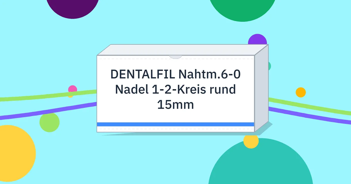 Symbolbild: Packung mit der Aufschrift DENTALFIL Nahtm.6-0 Nadel 1-2-Kreis rund 15mm (PZN 16756711) – Verfügbarkeit und Bezug in Apotheken in Frankfurt am Main