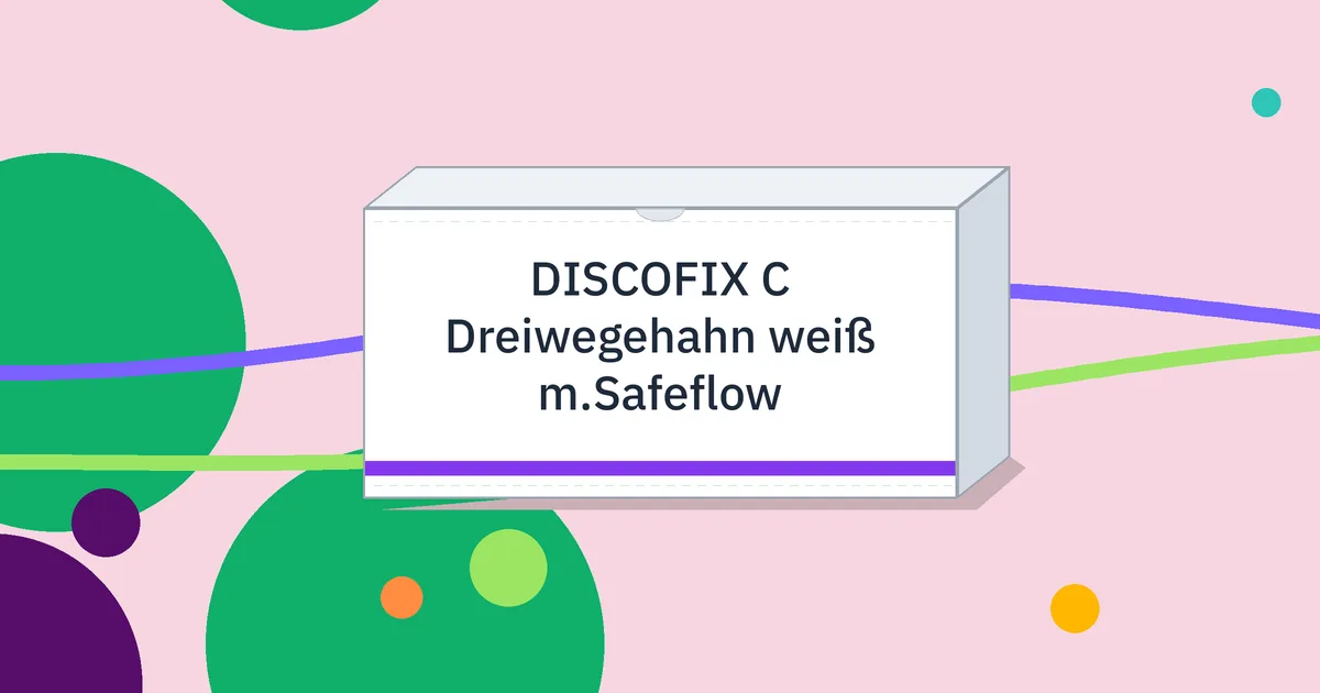Symbolbild: Packung mit der Aufschrift DISCOFIX C Dreiwegehahn weiß m.Safeflow (PZN 04831672) – Verfügbarkeit und Bezug in Apotheken in Frankfurt am Main