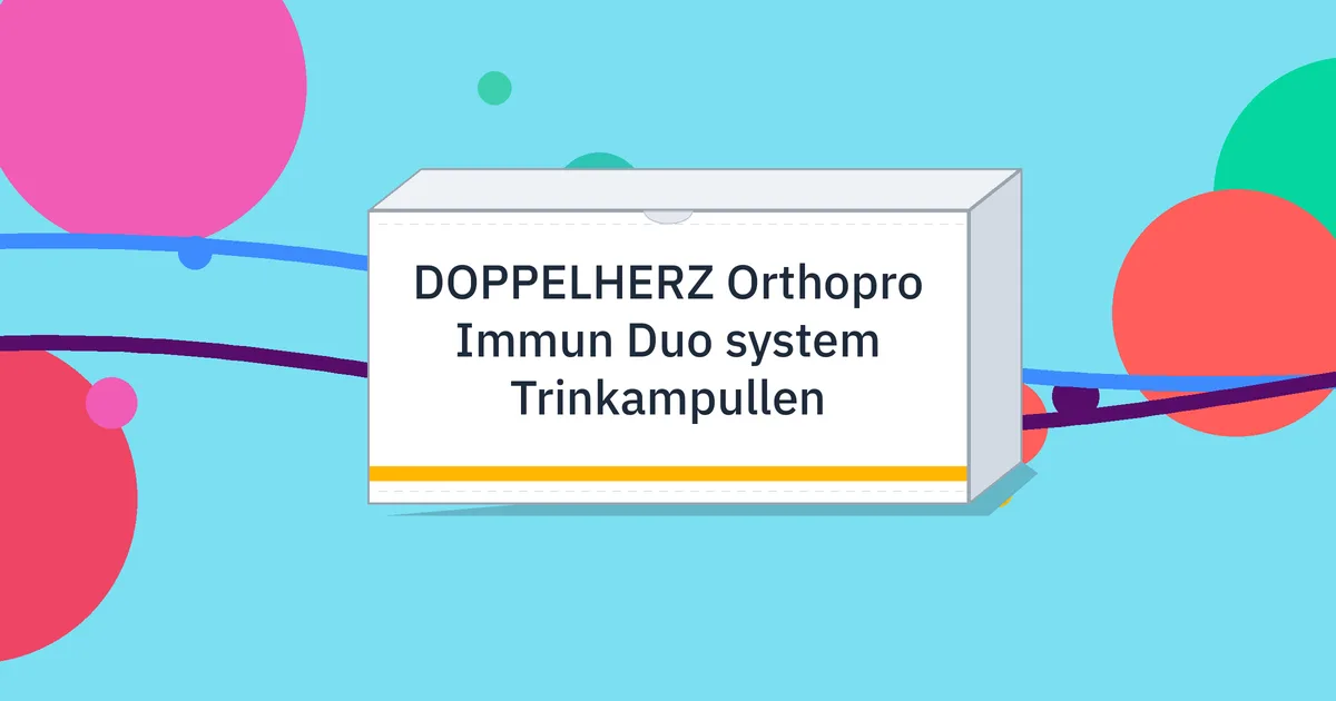 Symbolbild: Packung mit der Aufschrift DOPPELHERZ Orthopro Immun Duo system Trinkampullen (PZN 16852432) – Verfügbarkeit und Bezug in Apotheken in Frankfurt am Main