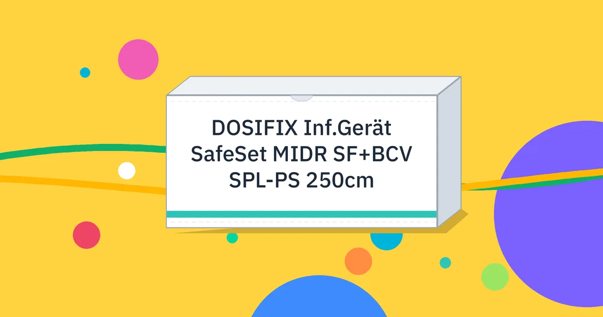 Symbolbild: Packung mit der Aufschrift DOSIFIX Inf.Gerät SafeSet MIDR SF+BCV SPL-PS 250cm (PZN 17836369) – Verfügbarkeit und Bezug in Apotheken in Frankfurt am Main