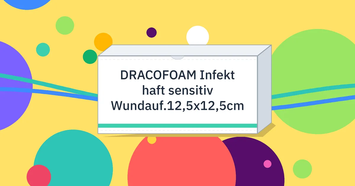 Symbolbild: Packung mit der Aufschrift DRACOFOAM Infekt haft sensitiv Wundauf.12,5x12,5cm (PZN 15623310) – Verfügbarkeit und Bezug in Apotheken in Frankfurt am Main