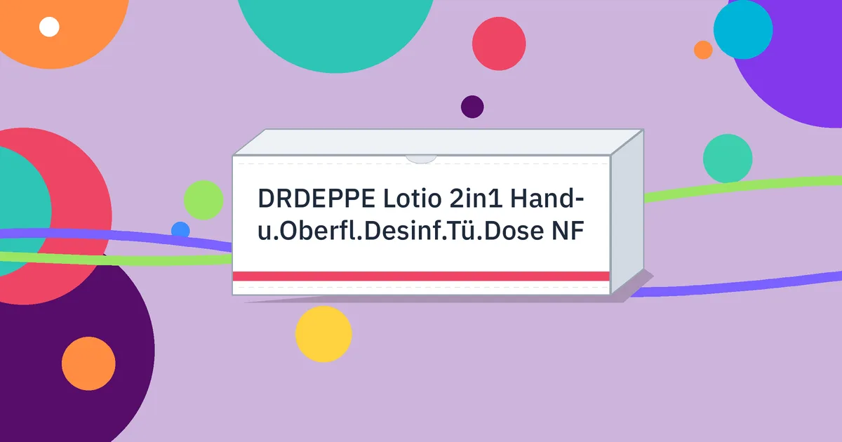 Symbolbild: Packung mit der Aufschrift DRDEPPE Lotio 2in1 Hand-u.Oberfl.Desinf.Tü.Dose NF (PZN 19787238) – Verfügbarkeit und Bezug in Apotheken in Frankfurt am Main