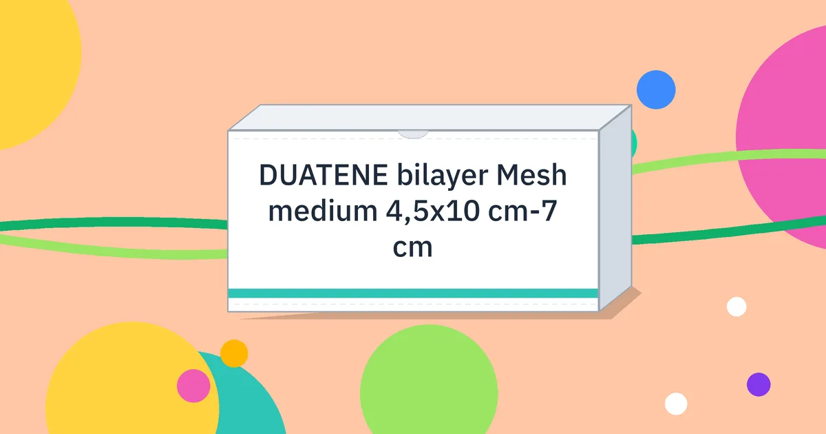 Symbolbild: Packung mit der Aufschrift DUATENE bilayer Mesh medium 4,5x10 cm-7 cm (PZN 13979356) – Verfügbarkeit und Bezug in Apotheken in Frankfurt am Main