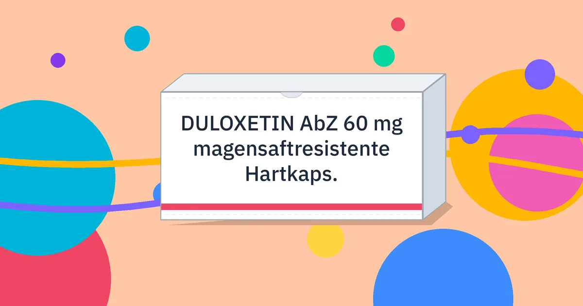 Symbolbild: Packung mit der Aufschrift DULOXETIN AbZ 60 mg magensaftresistente Hartkaps. (PZN 16599766) – Verfügbarkeit und Bezug in Apotheken in Frankfurt am Main