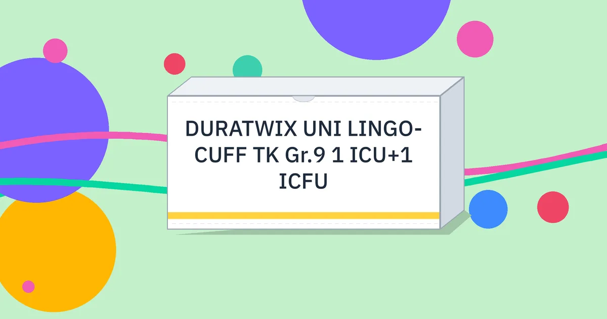 Symbolbild: Packung mit der Aufschrift DURATWIX UNI LINGO-CUFF TK Gr.9 1 ICU+1 ICFU (PZN 13913498) – Verfügbarkeit und Bezug in Apotheken in Frankfurt am Main