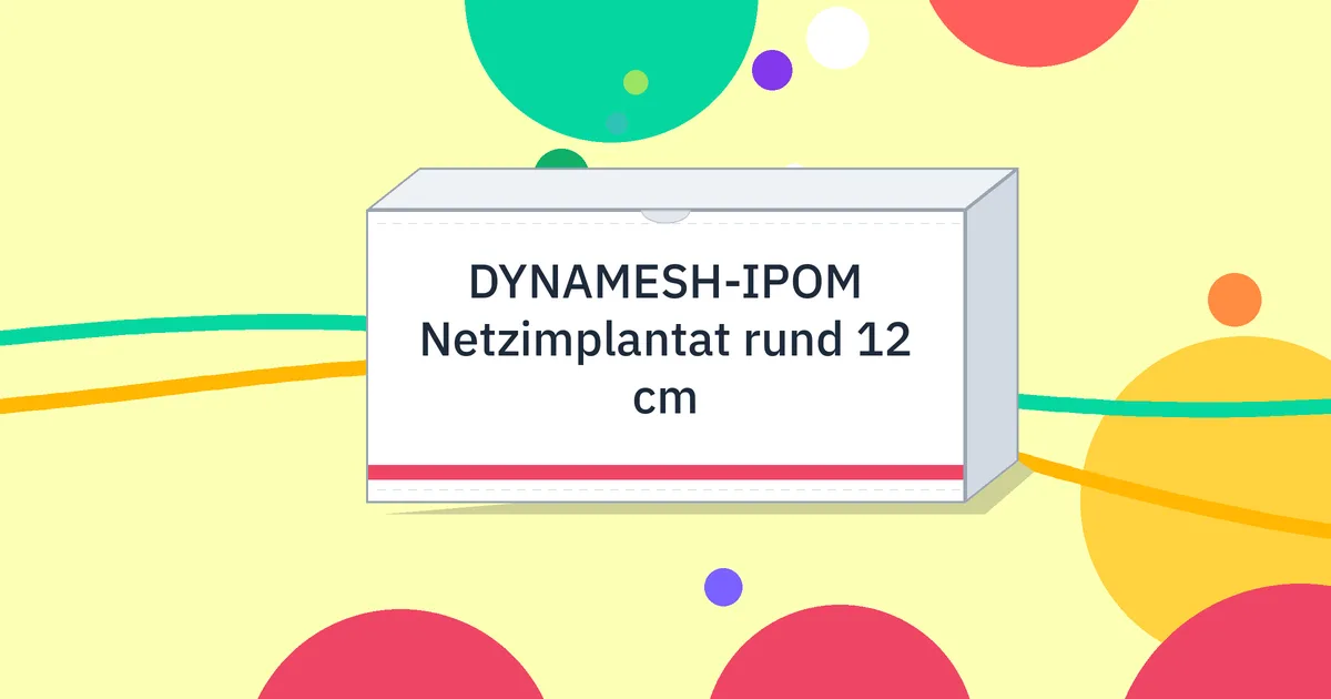 Symbolbild: Packung mit der Aufschrift DYNAMESH-IPOM Netzimplantat rund 12 cm (PZN 19372626) – Verfügbarkeit und Bezug in Apotheken in Frankfurt am Main
