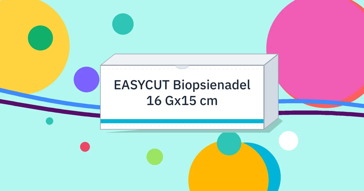 Symbolbild: Packung mit der Aufschrift EASYCUT Biopsienadel 16 Gx15 cm (PZN 16920837) – Verfügbarkeit und Bezug in Apotheken in Frankfurt am Main