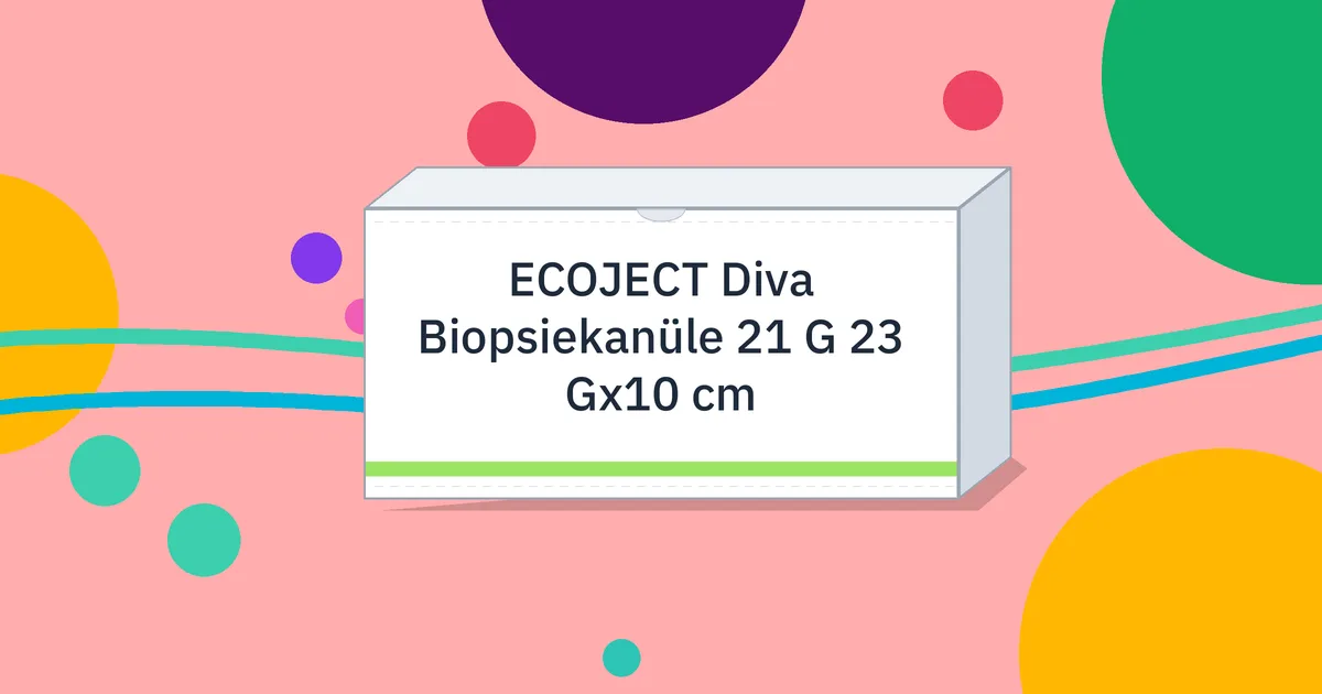 Symbolbild: Packung mit der Aufschrift ECOJECT Diva Biopsiekanüle 21 G 23 Gx10 cm (PZN 06125576) – Verfügbarkeit und Bezug in Apotheken in Frankfurt am Main