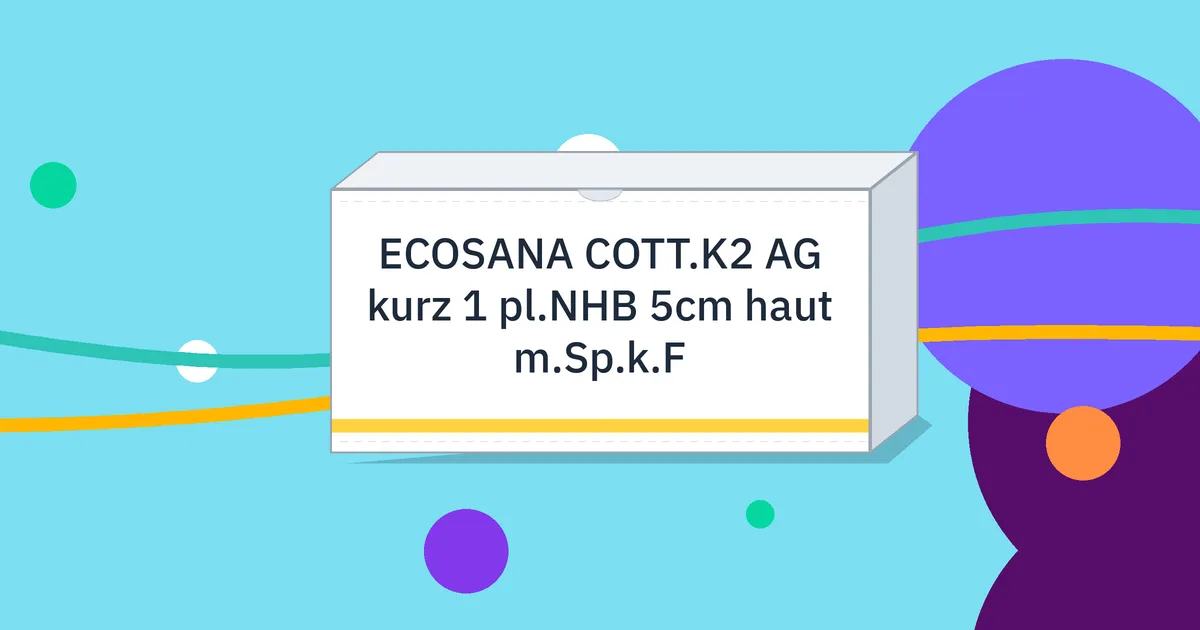 Symbolbild: Packung mit der Aufschrift ECOSANA COTT.K2 AG kurz 1 pl.NHB 5cm haut m.Sp.k.F (PZN 16948801) – Verfügbarkeit und Bezug in Apotheken in Frankfurt am Main