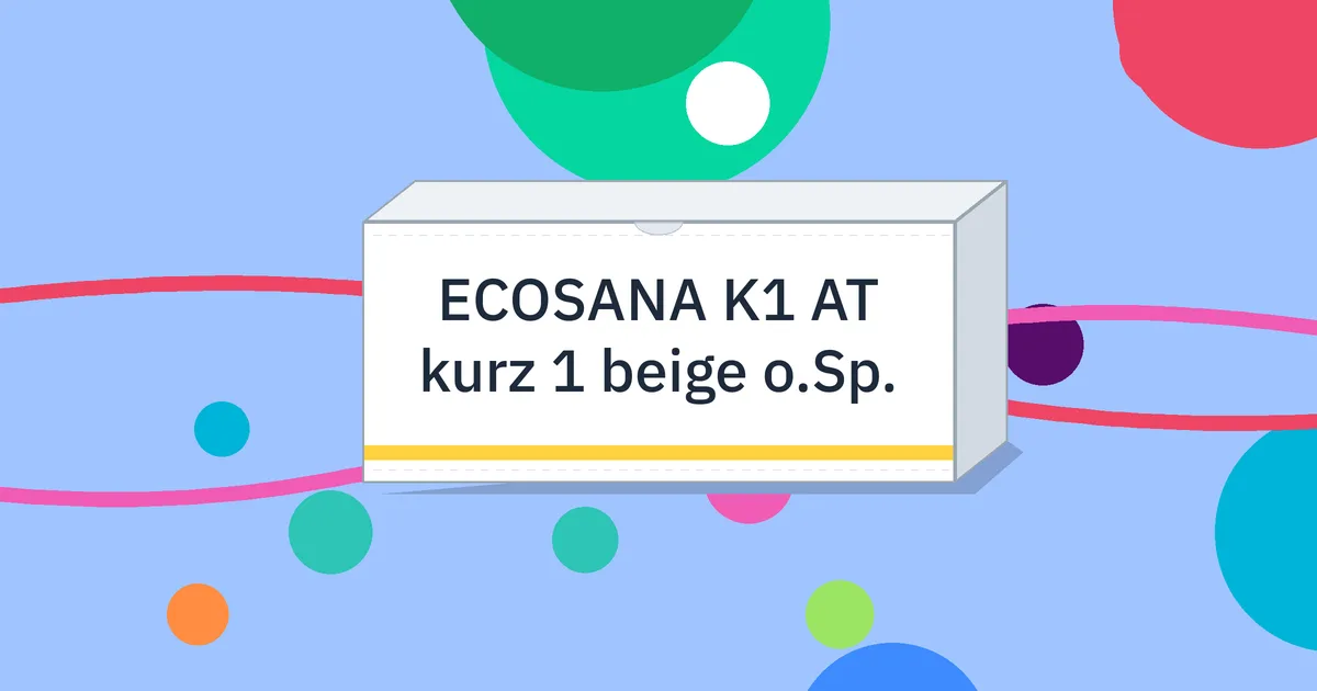 Symbolbild: Packung mit der Aufschrift ECOSANA K1 AT kurz 1 beige o.Sp. (PZN 04731226) – Verfügbarkeit und Bezug in Apotheken in Frankfurt am Main