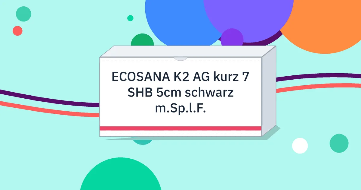 Symbolbild: Packung mit der Aufschrift ECOSANA K2 AG kurz 7 SHB 5cm schwarz m.Sp.l.F. (PZN 10955289) – Verfügbarkeit und Bezug in Apotheken in Frankfurt am Main
