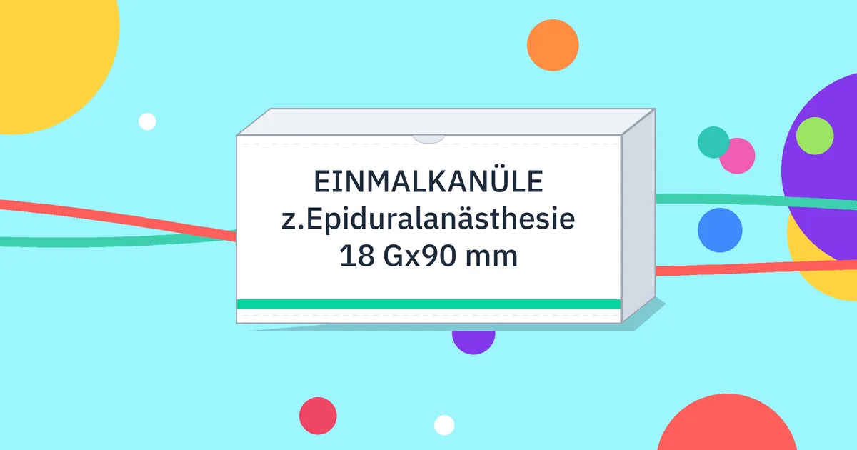 Symbolbild: Packung mit der Aufschrift EINMALKANÜLE z.Epiduralanästhesie 18 Gx90 mm (PZN 15618094) – Verfügbarkeit und Bezug in Apotheken in Frankfurt am Main