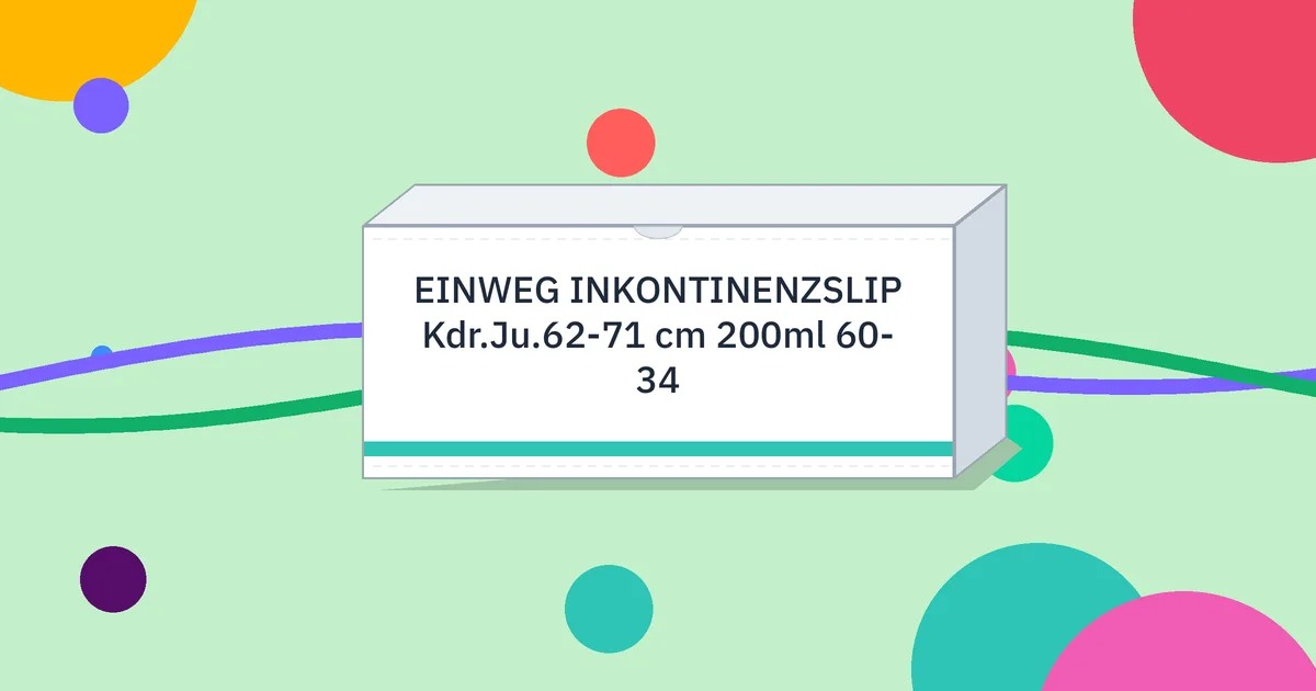 Symbolbild: Packung mit der Aufschrift EINWEG INKONTINENZSLIP Kdr.Ju.62-71 cm 200ml 60-34 (PZN 14200139) – Verfügbarkeit und Bezug in Apotheken in Frankfurt am Main