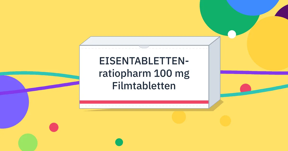 Symbolbild: Packung mit der Aufschrift EISENTABLETTEN-ratiopharm 100 mg Filmtabletten (PZN 06958543) – Verfügbarkeit und Bezug in Apotheken in Frankfurt am Main