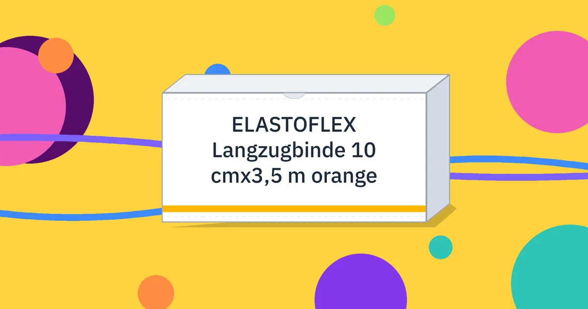 Symbolbild: Packung mit der Aufschrift ELASTOFLEX Langzugbinde 10 cmx3,5 m orange (PZN 09484287) – Verfügbarkeit und Bezug in Apotheken in Frankfurt am Main