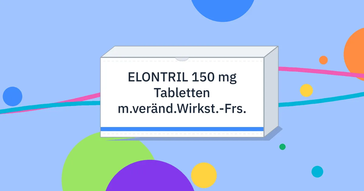 Symbolbild: Packung mit der Aufschrift ELONTRIL 150 mg Tabletten m.veränd.Wirkst.-Frs. (PZN 20290342) – Verfügbarkeit und Bezug in Apotheken in Frankfurt am Main