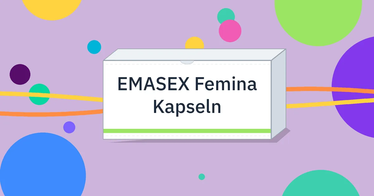 Symbolbild: Packung mit der Aufschrift EMASEX Femina Kapseln (PZN 20176043) – Verfügbarkeit und Bezug in Apotheken in Frankfurt am Main