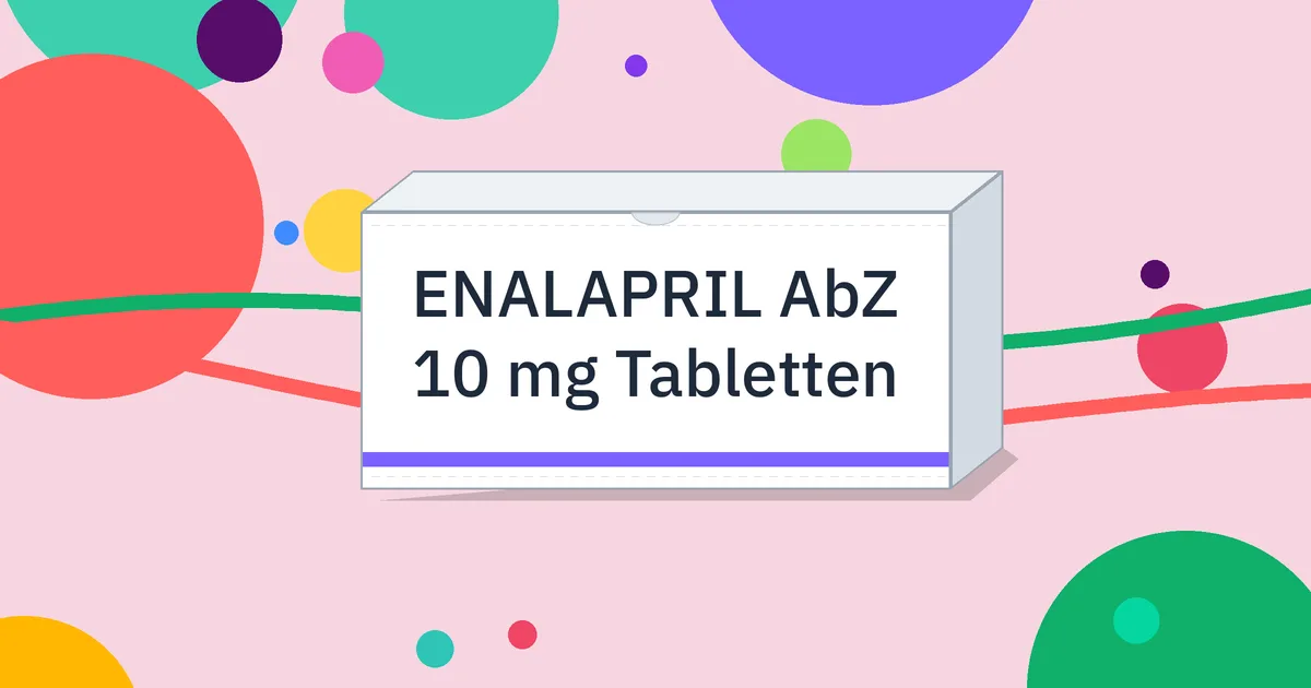 Symbolbild: Packung mit der Aufschrift ENALAPRIL AbZ 10 mg Tabletten (PZN 02058593) – Verfügbarkeit und Bezug in Apotheken in Frankfurt am Main