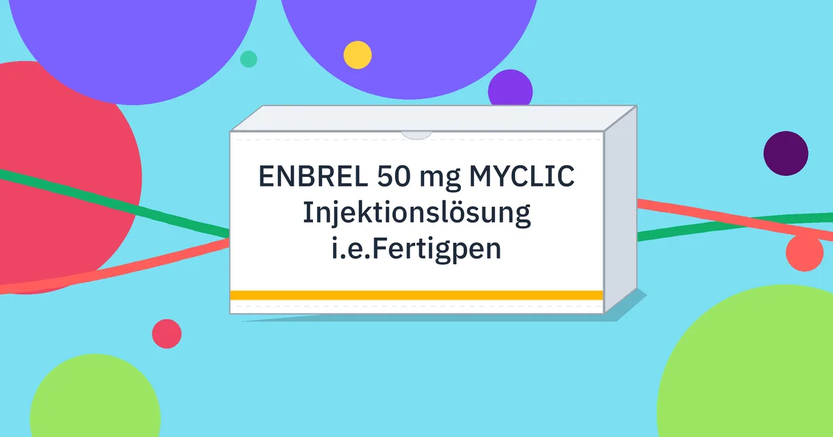Symbolbild: Packung mit der Aufschrift ENBREL 50 mg MYCLIC Injektionslösung i.e.Fertigpen (PZN 10709107) – Verfügbarkeit und Bezug in Apotheken in Frankfurt am Main