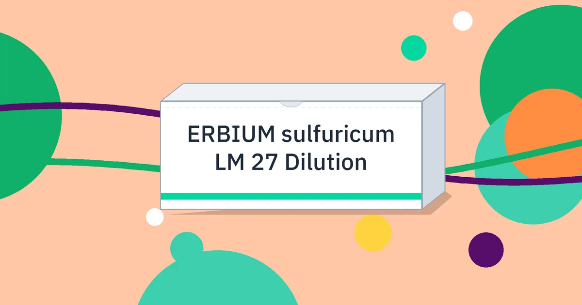 Symbolbild: Packung mit der Aufschrift ERBIUM sulfuricum LM 27 Dilution (PZN 13474053) – Verfügbarkeit und Bezug in Apotheken in Frankfurt am Main