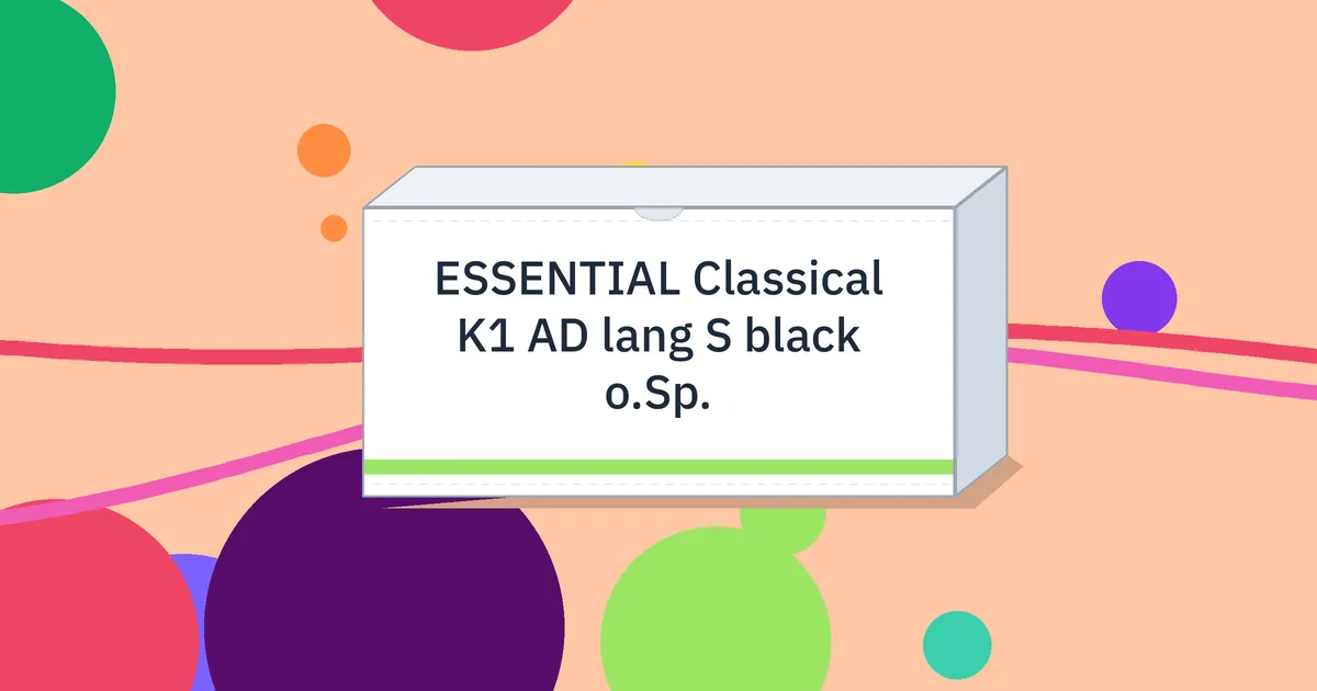 Symbolbild: Packung mit der Aufschrift ESSENTIAL Classical K1 AD lang S black o.Sp. (PZN 17004137) – Verfügbarkeit und Bezug in Apotheken in Frankfurt am Main