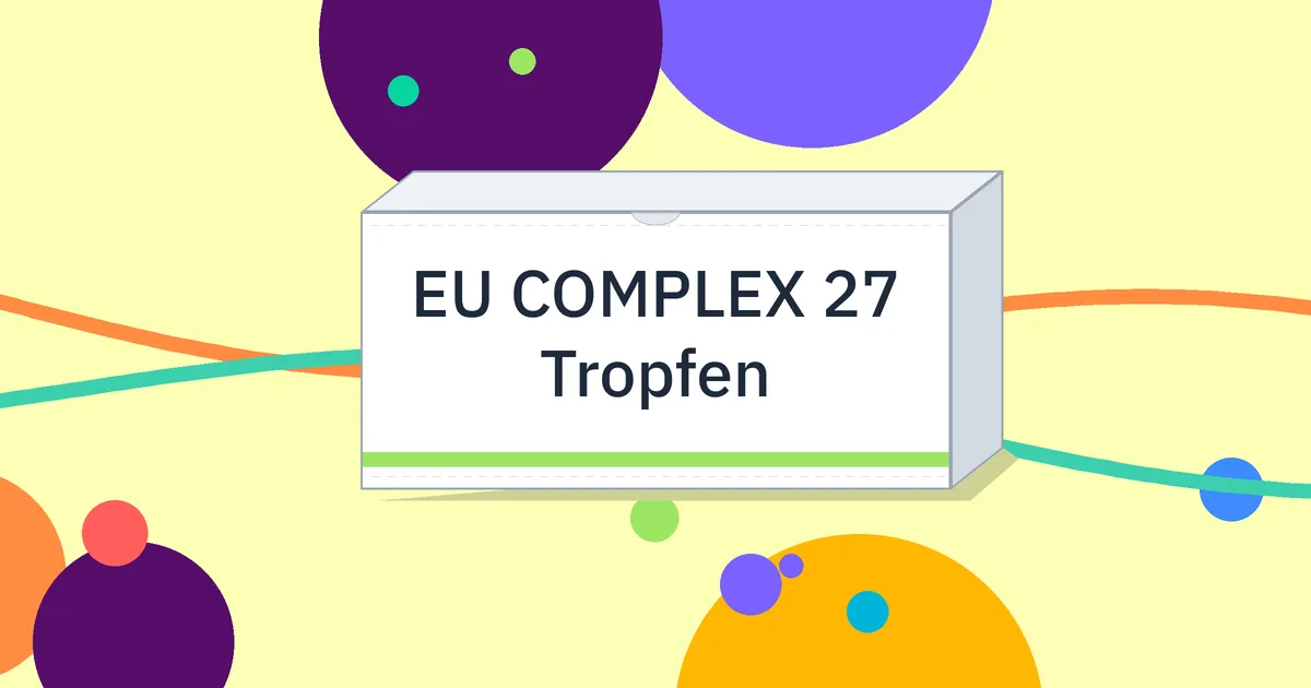 Symbolbild: Packung mit der Aufschrift EU COMPLEX 27 Tropfen (PZN 17241848) – Verfügbarkeit und Bezug in Apotheken in Frankfurt am Main