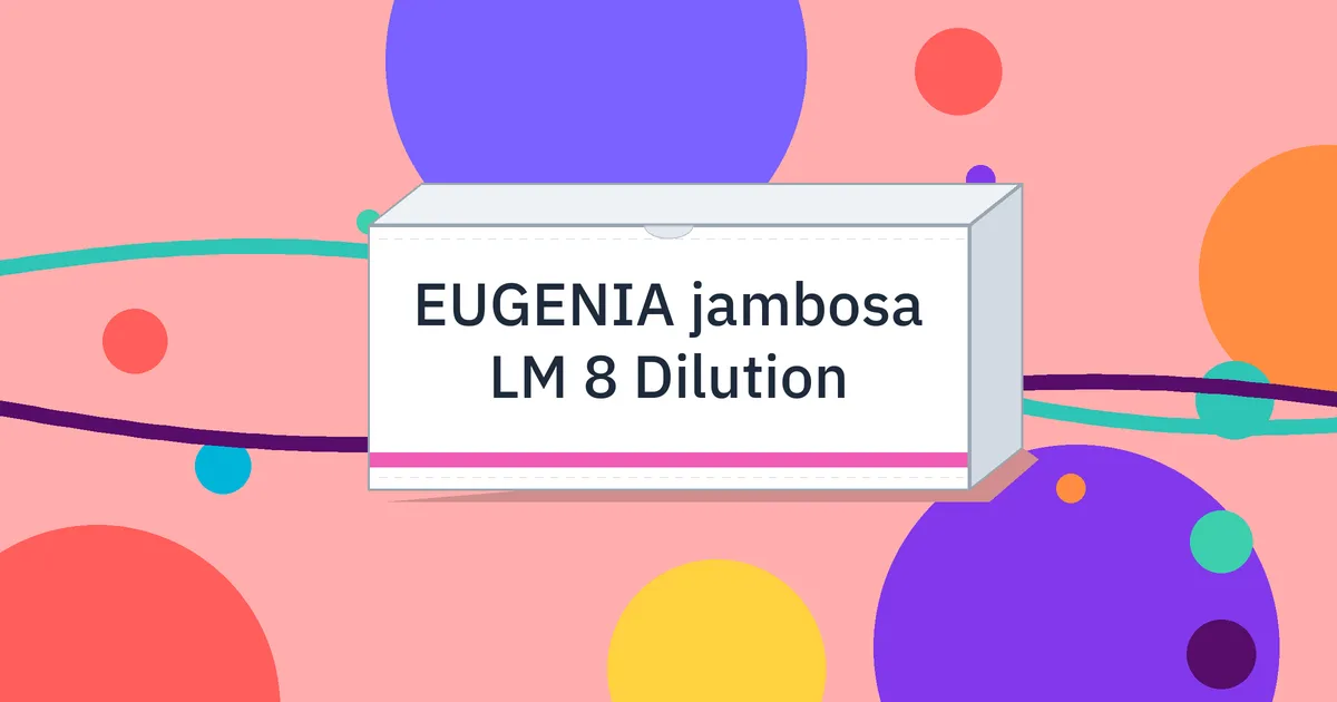 Symbolbild: Packung mit der Aufschrift EUGENIA jambosa LM 8 Dilution (PZN 13480852) – Verfügbarkeit und Bezug in Apotheken in Frankfurt am Main