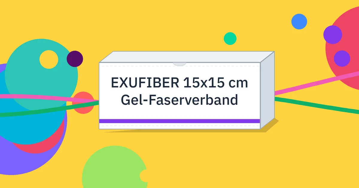 Symbolbild: Packung mit der Aufschrift EXUFIBER 15x15 cm Gel-Faserverband (PZN 14021684) – Verfügbarkeit und Bezug in Apotheken in Frankfurt am Main