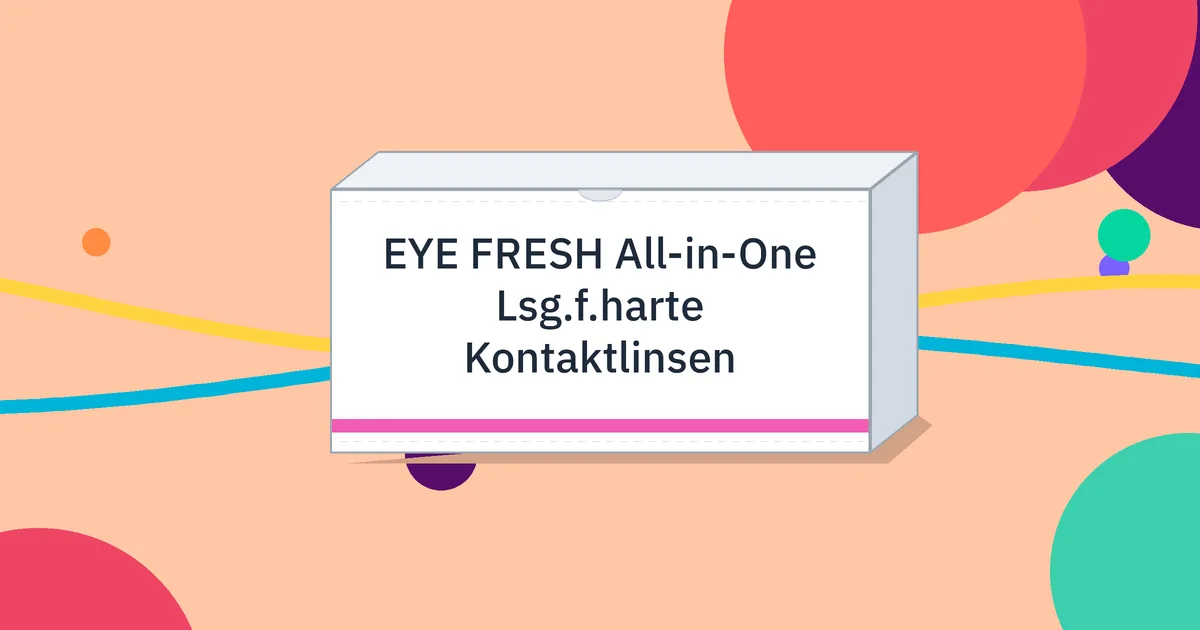 Symbolbild: Packung mit der Aufschrift EYE FRESH All-in-One Lsg.f.harte Kontaktlinsen (PZN 19134424) – Verfügbarkeit und Bezug in Apotheken in Frankfurt am Main