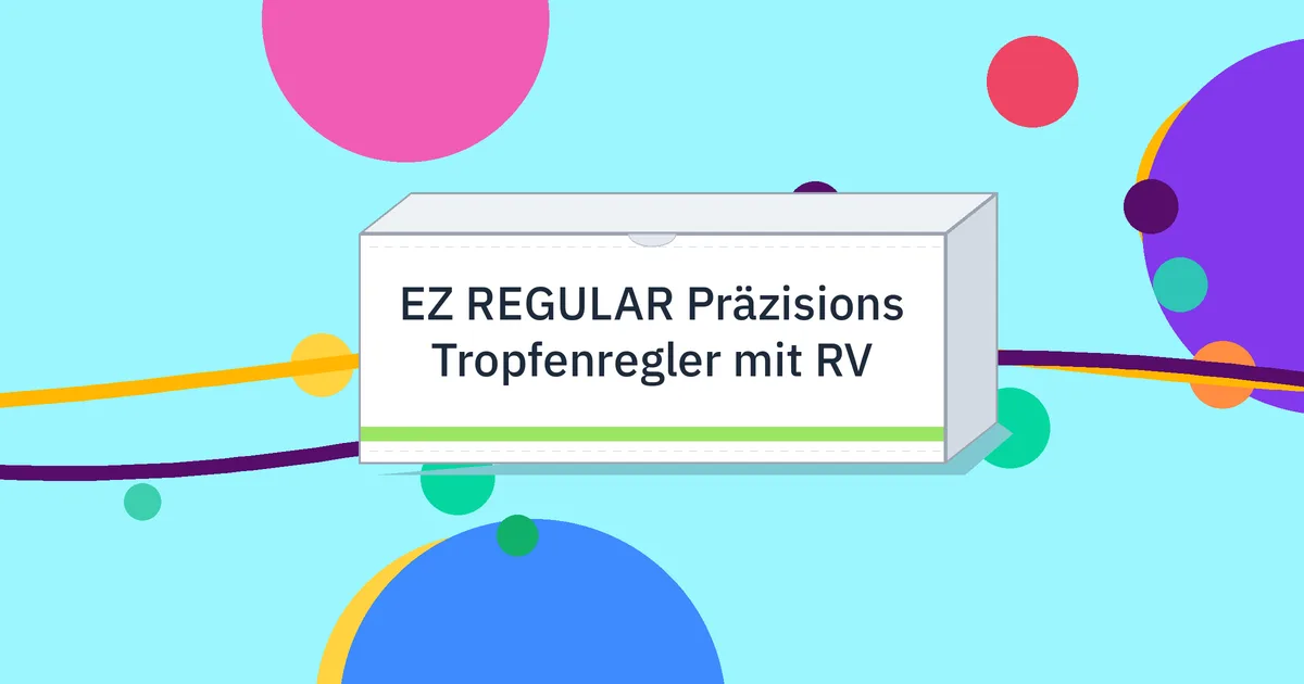 Symbolbild: Packung mit der Aufschrift EZ REGULAR Präzisions Tropfenregler mit RV (PZN 10077618) – Verfügbarkeit und Bezug in Apotheken in Frankfurt am Main