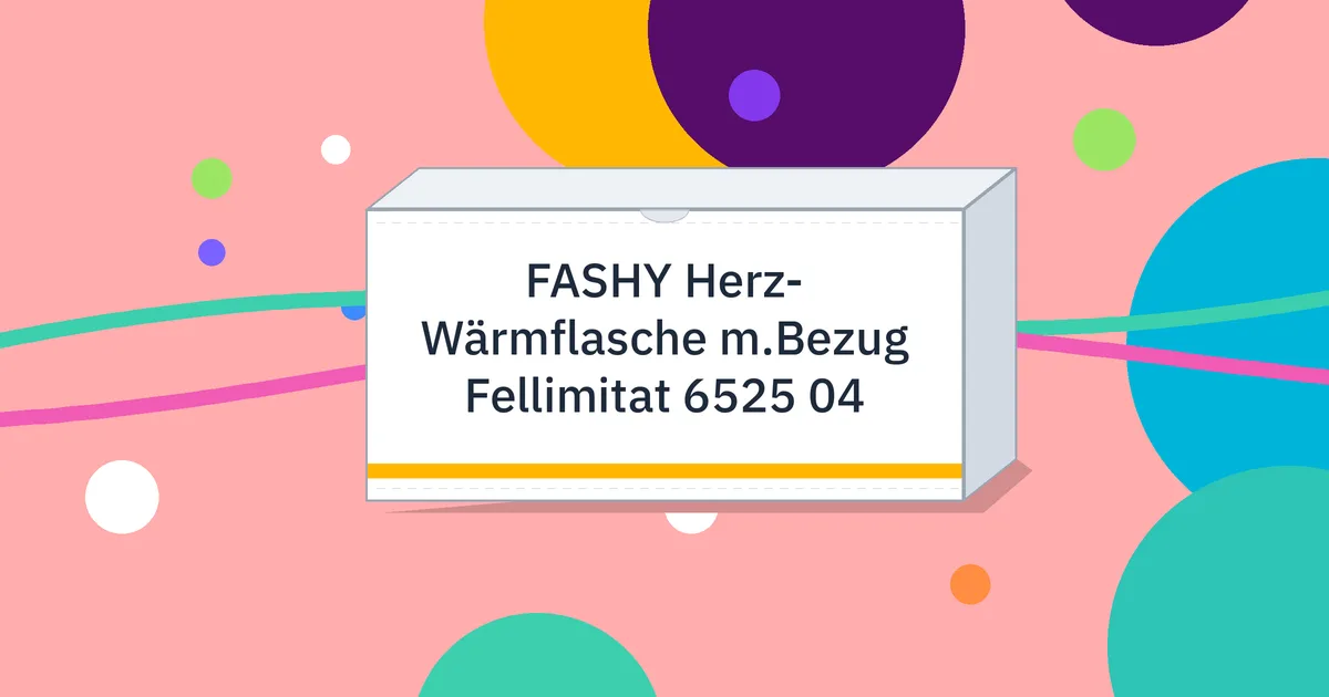 Symbolbild: Packung mit der Aufschrift FASHY Herz-Wärmflasche m.Bezug Fellimitat 6525 04 (PZN 14142353) – Verfügbarkeit und Bezug in Apotheken in Frankfurt am Main