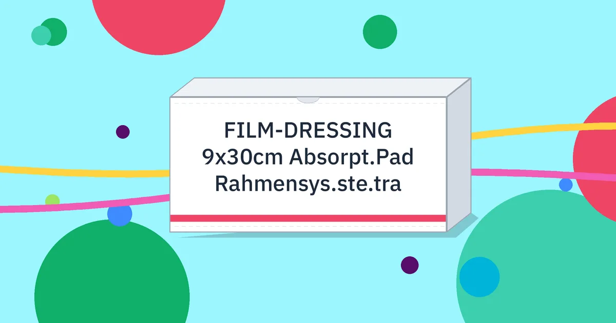 Symbolbild: Packung mit der Aufschrift FILM-DRESSING 9x30cm Absorpt.Pad Rahmensys.ste.tra (PZN 19509108) – Verfügbarkeit und Bezug in Apotheken in Frankfurt am Main