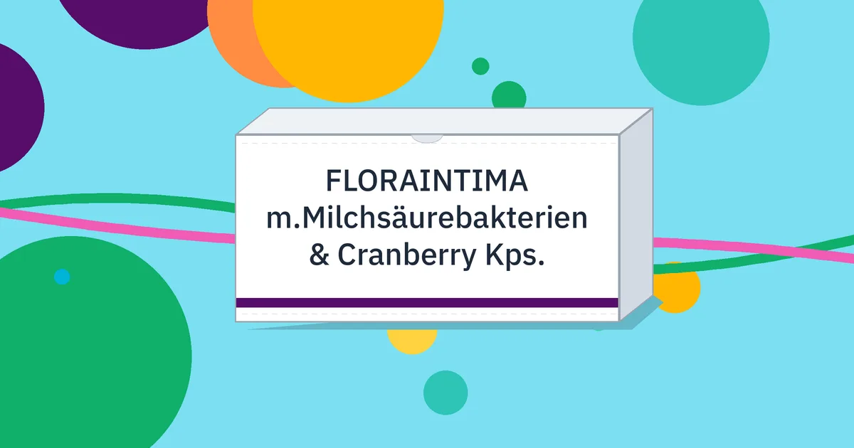Symbolbild: Packung mit der Aufschrift FLORAINTIMA m.Milchsäurebakterien & Cranberry Kps. (PZN 19199694) – Verfügbarkeit und Bezug in Apotheken in Frankfurt am Main
