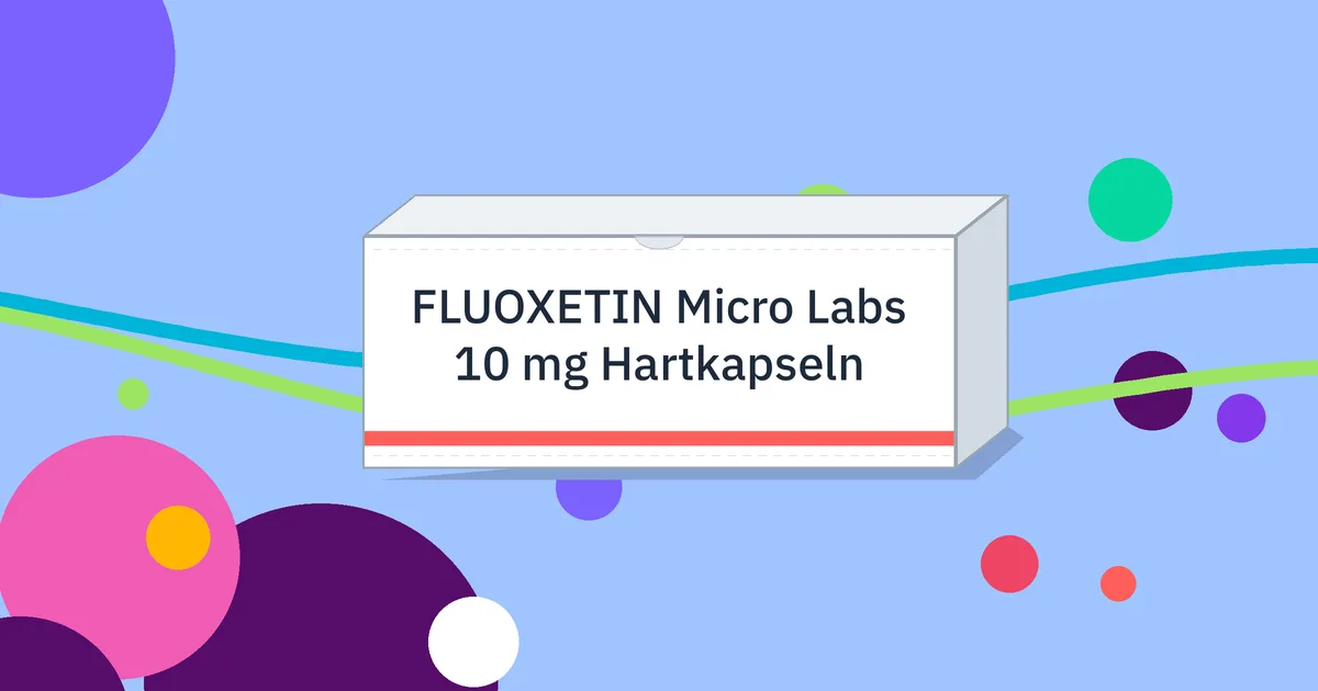 Symbolbild: Packung mit der Aufschrift FLUOXETIN Micro Labs 10 mg Hartkapseln (PZN 18354514) – Verfügbarkeit und Bezug in Apotheken in Frankfurt am Main