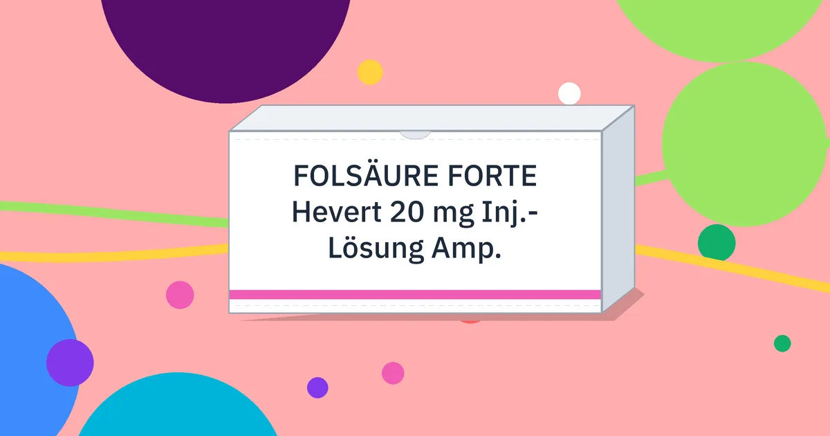 Symbolbild: Packung mit der Aufschrift FOLSÄURE FORTE Hevert 20 mg Inj.-Lösung Amp. (PZN 04907027) – Verfügbarkeit und Bezug in Apotheken in Frankfurt am Main