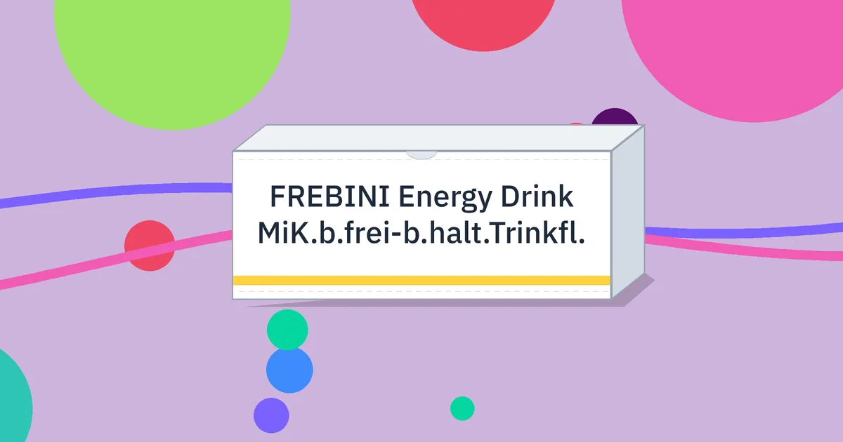 Symbolbild: Packung mit der Aufschrift FREBINI Energy Drink MiK.b.frei-b.halt.Trinkfl. (PZN 00350148) – Verfügbarkeit und Bezug in Apotheken in Frankfurt am Main