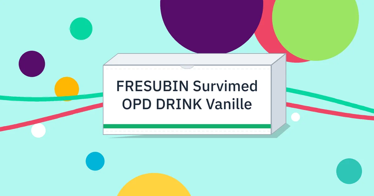 Symbolbild: Packung mit der Aufschrift FRESUBIN Survimed OPD DRINK Vanille (PZN 14145067) – Verfügbarkeit und Bezug in Apotheken in Frankfurt am Main