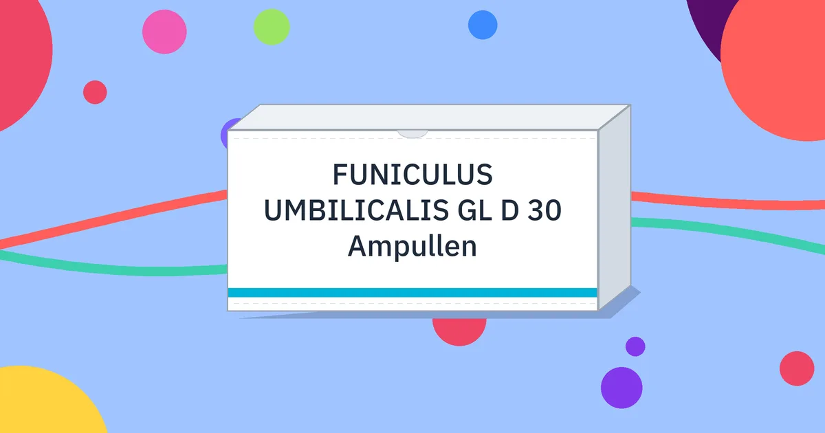 Symbolbild: Packung mit der Aufschrift FUNICULUS UMBILICALIS GL D 30 Ampullen (PZN 02831840) – Verfügbarkeit und Bezug in Apotheken in Frankfurt am Main
