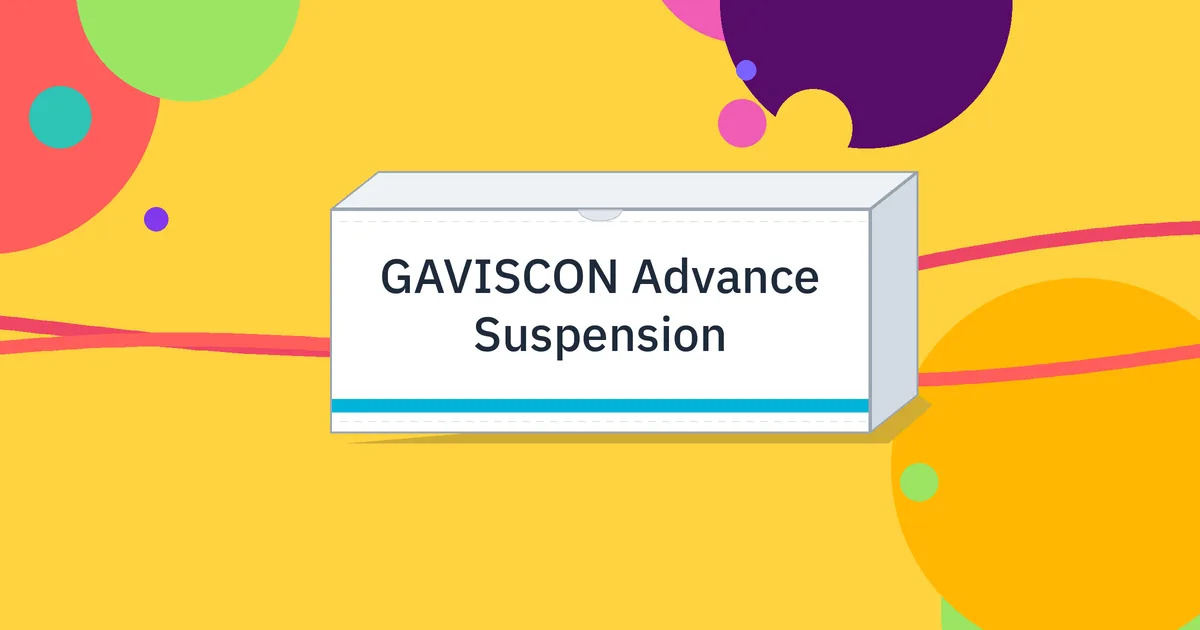 Symbolbild: Packung mit der Aufschrift GAVISCON Advance Suspension (PZN 02667464) – Verfügbarkeit und Bezug in Apotheken in Frankfurt am Main