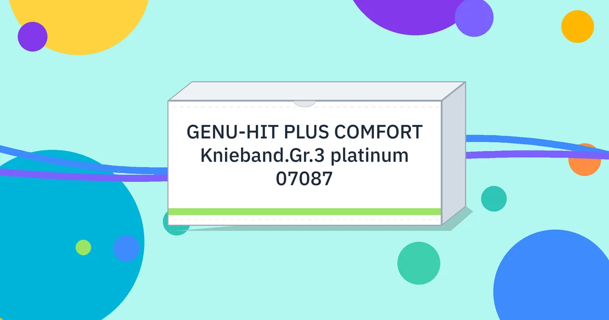 Symbolbild: Packung mit der Aufschrift GENU-HIT PLUS COMFORT Knieband.Gr.3 platinum 07087 (PZN 17890297) – Verfügbarkeit und Bezug in Apotheken in Frankfurt am Main