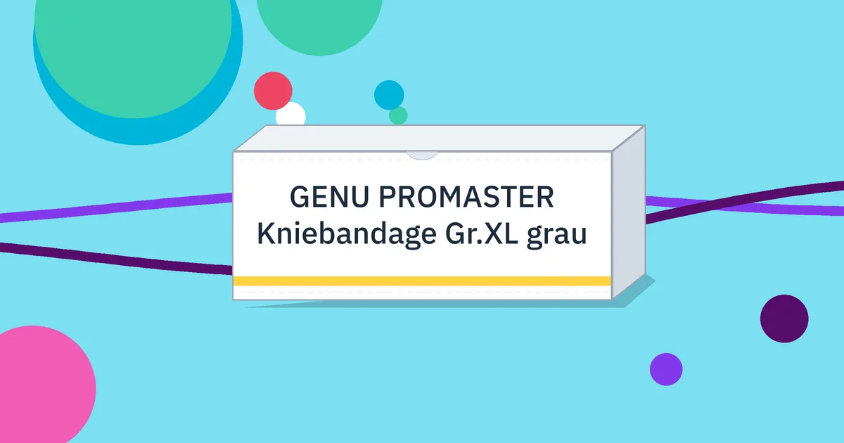Symbolbild: Packung mit der Aufschrift GENU PROMASTER Kniebandage Gr.XL grau (PZN 10927407) – Verfügbarkeit und Bezug in Apotheken in Frankfurt am Main