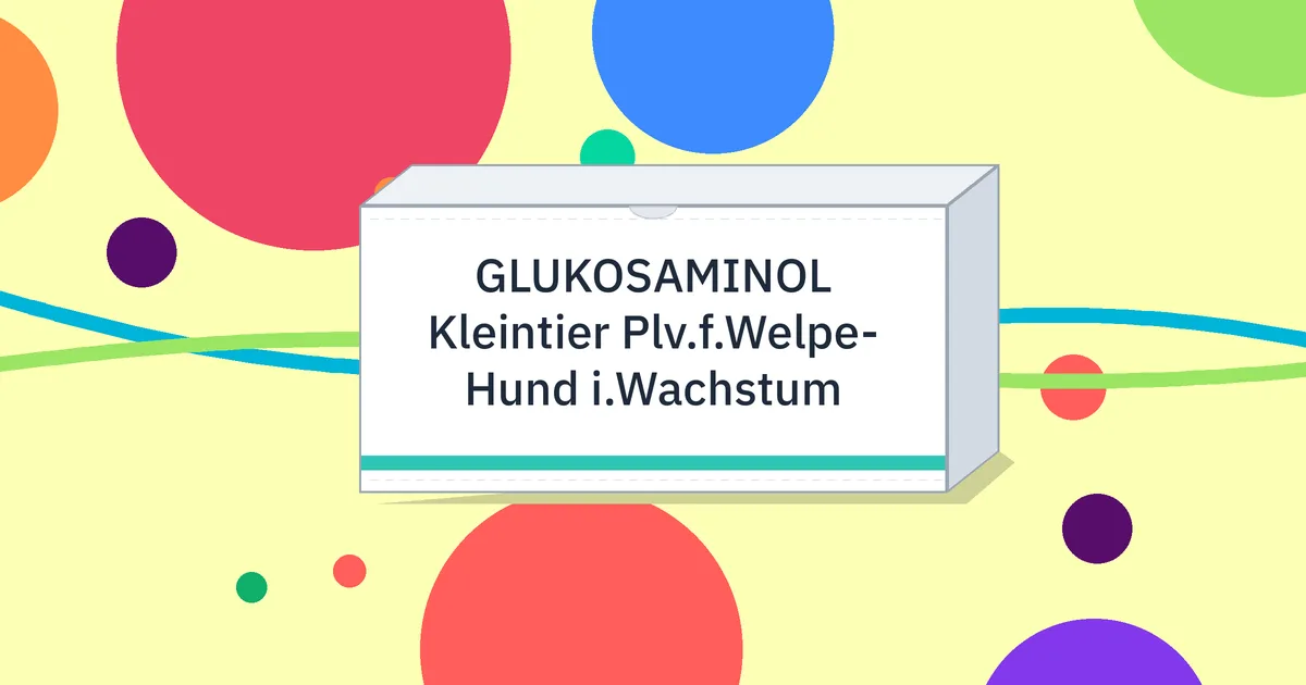 Symbolbild: Packung mit der Aufschrift GLUKOSAMINOL Kleintier Plv.f.Welpe-Hund i.Wachstum (PZN 17834910) – Verfügbarkeit und Bezug in Apotheken in Frankfurt am Main