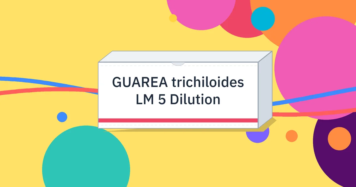 Symbolbild: Packung mit der Aufschrift GUAREA trichiloides LM 5 Dilution (PZN 13548320) – Verfügbarkeit und Bezug in Apotheken in Frankfurt am Main